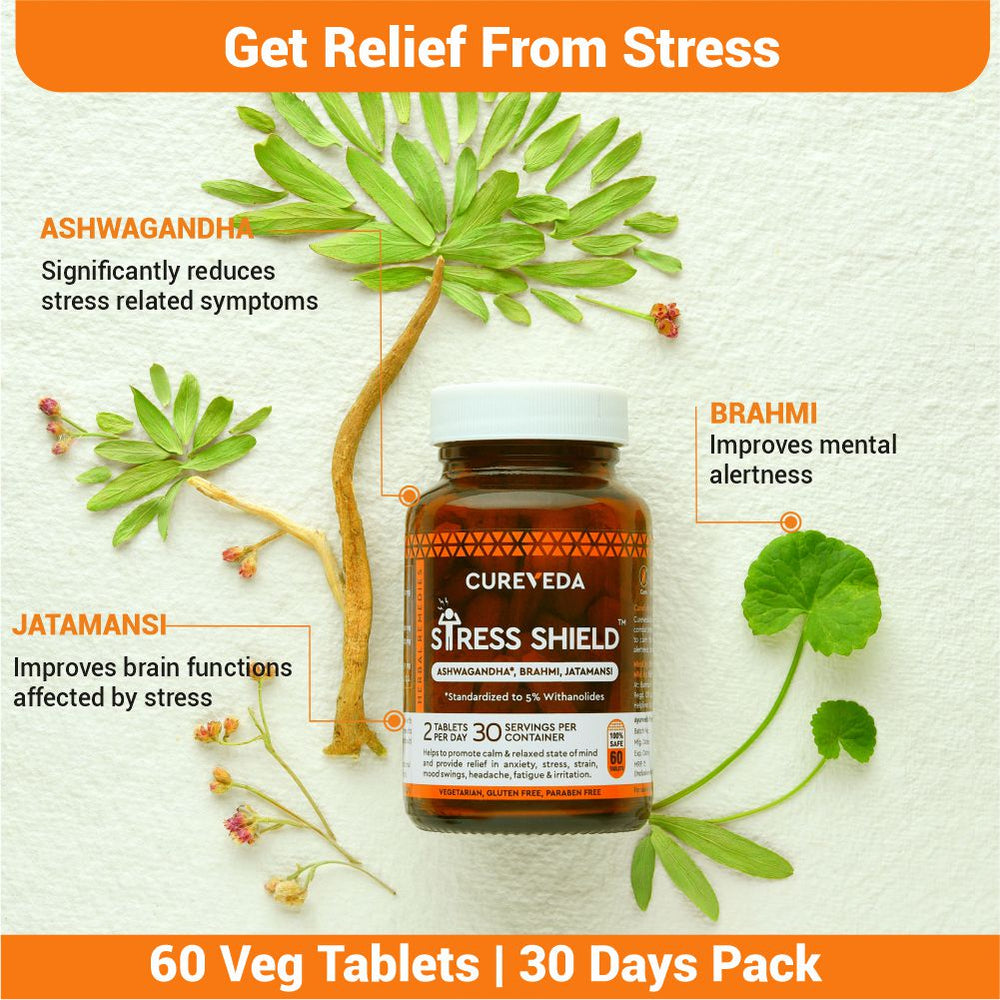 Buy Cureveda Stress Shield - Ashwagandha Tablets for Stress & Anxiety ...