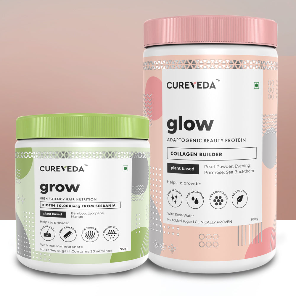 Buy Cureveda Glow & Grow - Herbal Skin Nutrition & Hair Health Combo ...